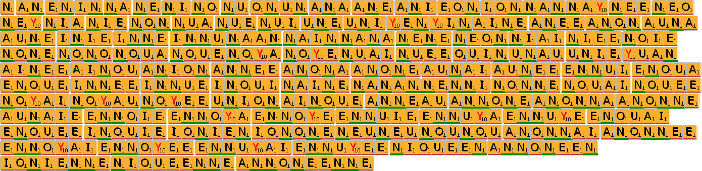 Liste des 112 mots avec comme seule consonne N