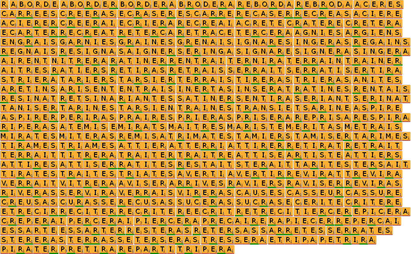 Liste des 19 mots qui scrabblent parfaitement avec R