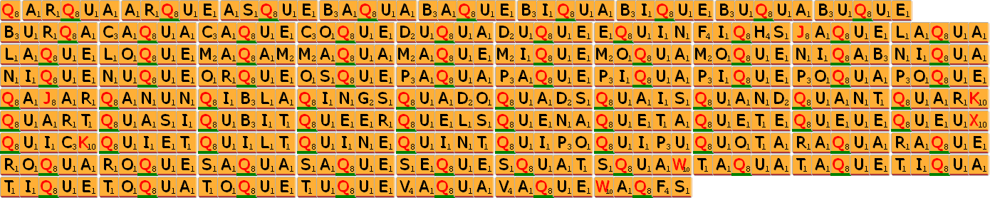 Liste des 86 mots de 5 lettres avec Q