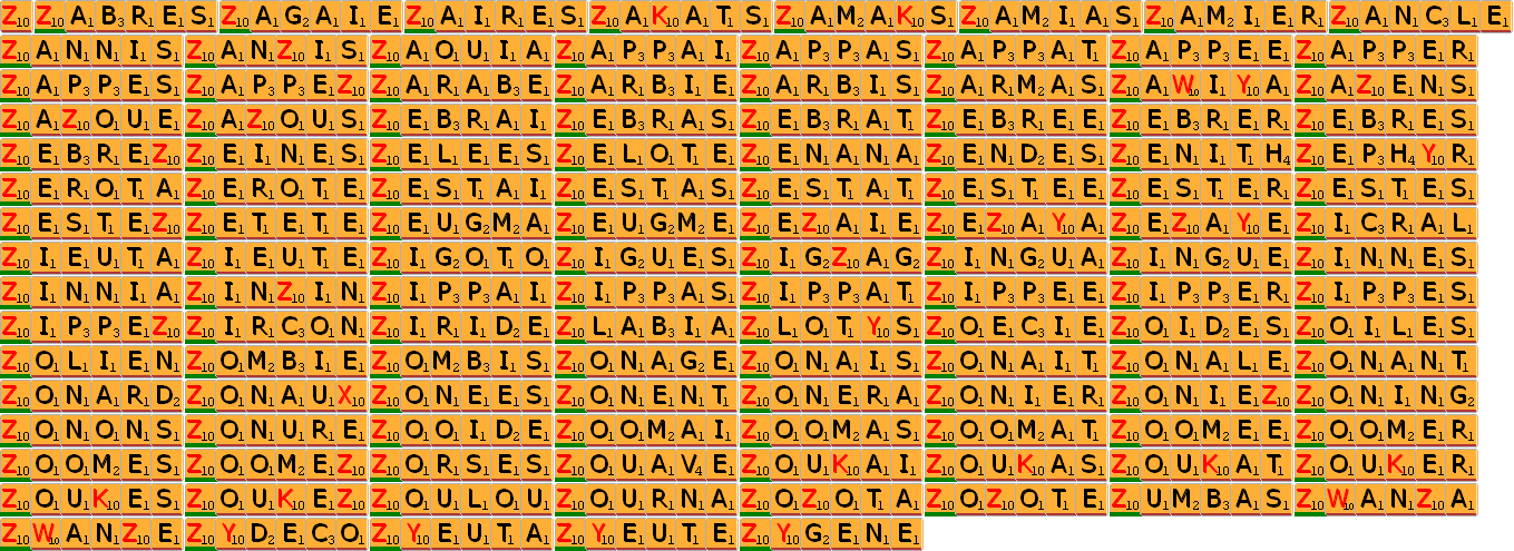 Liste des 131 mots de 6 lettres débutant par Z