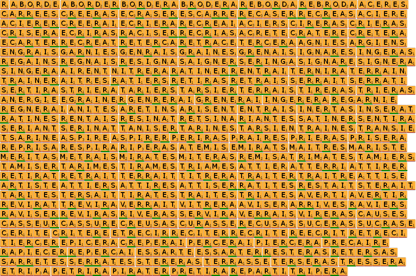 Liste des 21 mots qui scrabblent parfaitement avec R